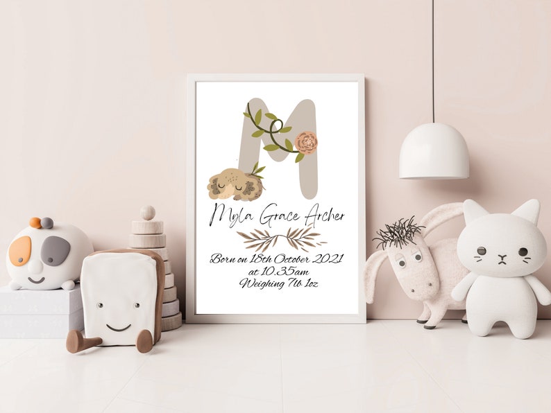 Personalised Safari Name Print | Boys & Girls Nursery | Baby Keepsake ...