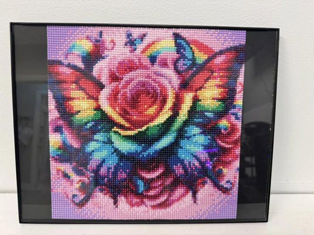 Framed Rainbow Rose Diamond Art - Etsy
