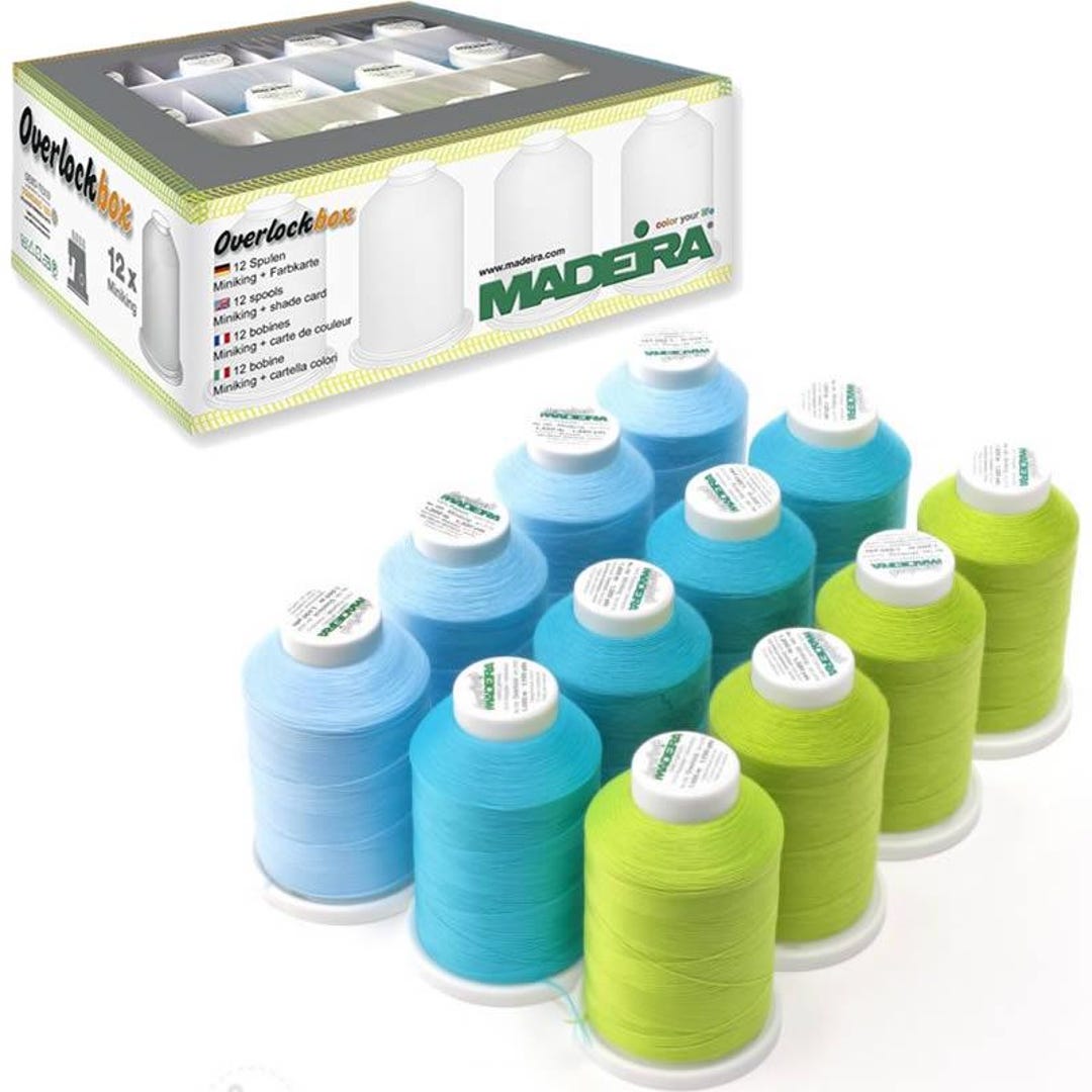 Madeira Aerolock Thread Box – Apple Green, Turquoise Blue & Pale Blue ...