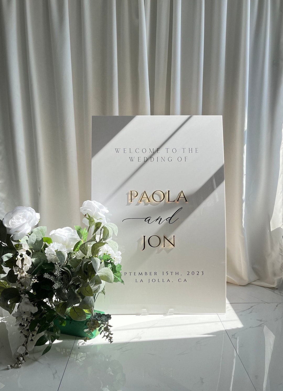 White Wedding Sign - Rectangular Acrylic Wedding Welcome Sign With 3D ...