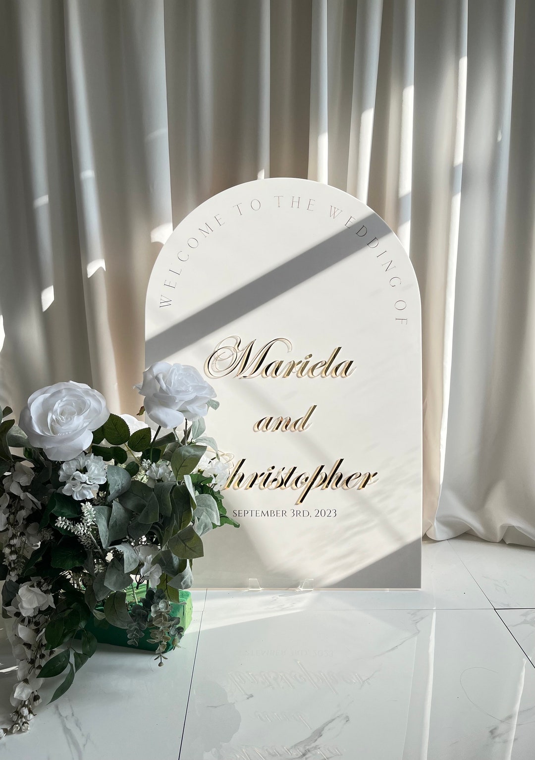 Glossy White Wedding Sign - Arch Acrylic Wedding Welcome Sign With 3D ...