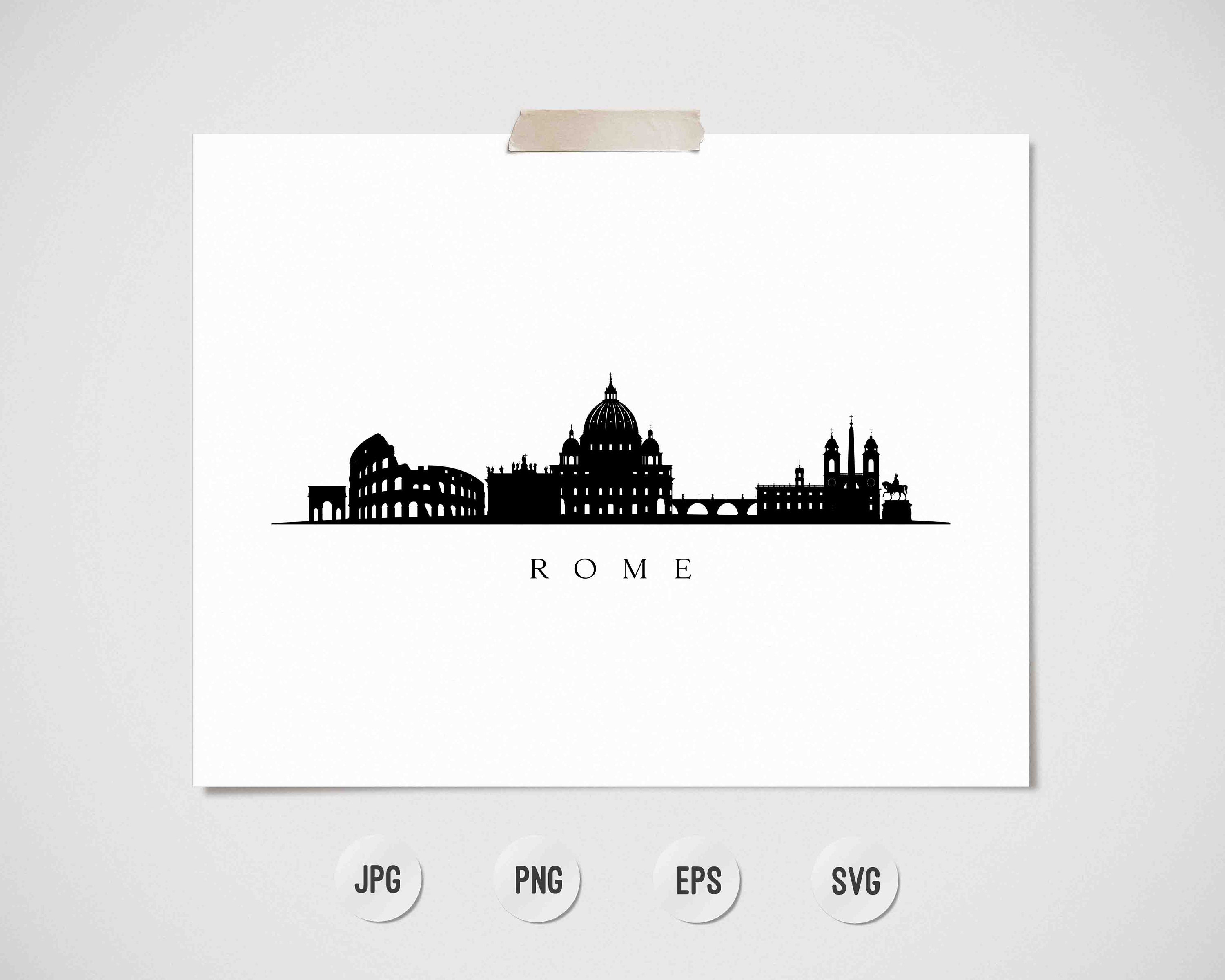 Rome Skyline Print. Rome Italy Black Silhouette. Digital Print. Rome ...