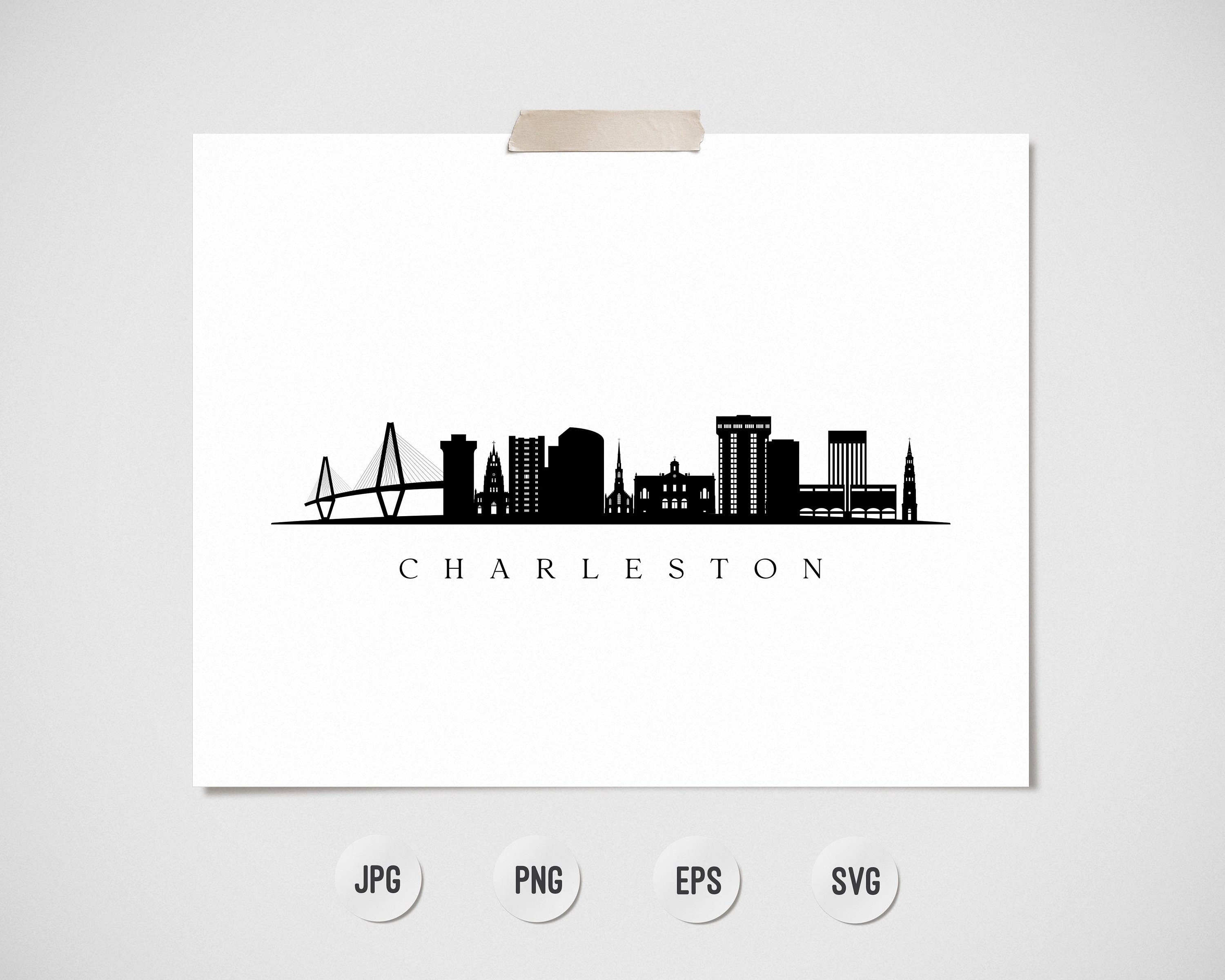 Charleston Skyline Print. Charleston SC Black Silhouette. Digital Print ...