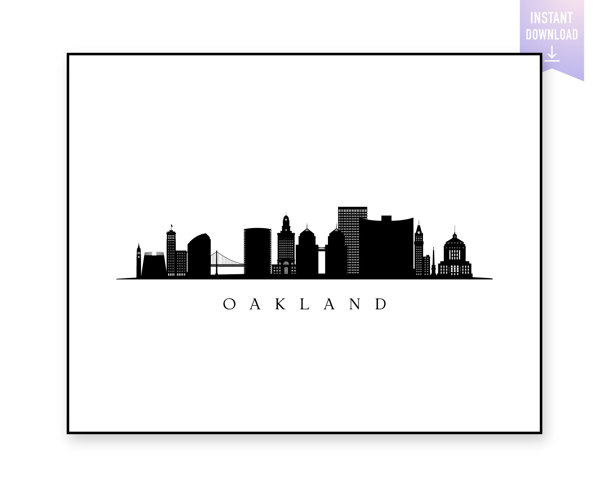 Oakland Skyline Print. Oakland CA Black Silhouette. Digital Print ...