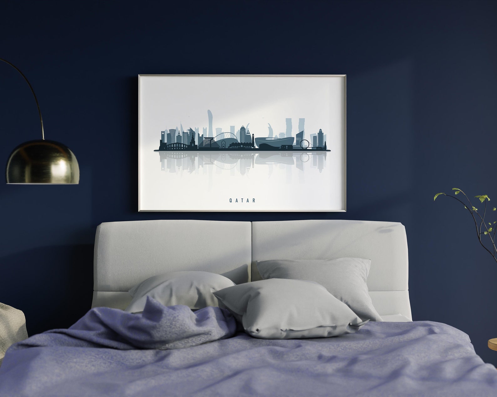 Qatar Skyline Reflection. Blue Qatar City Landscape. Blue Reflection ...