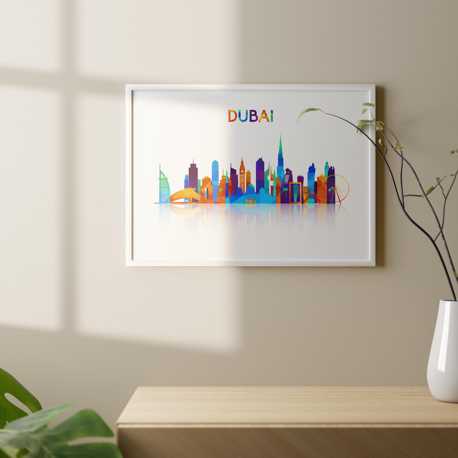 Dubai Geometric Print. Dubai Skyline Colorful Polygonal Wall Art ...