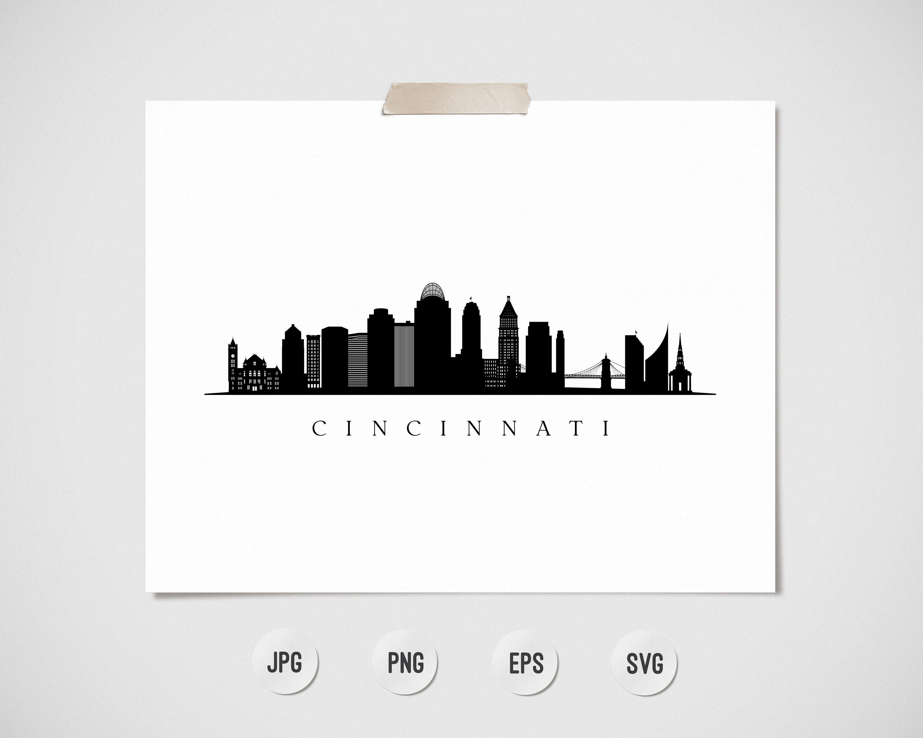 Cincinnati Skyline Print. Cincinnati Ohio Black Silhouette. Digital ...