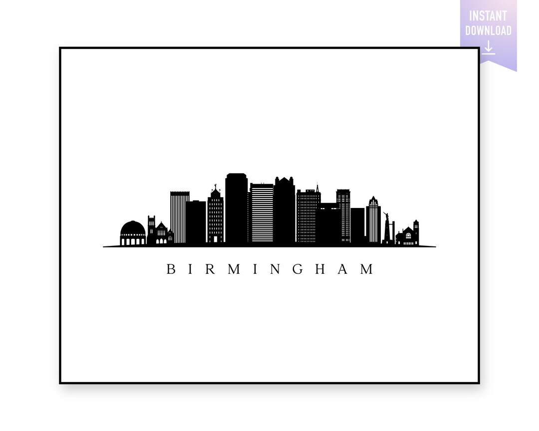 Birmingham Skyline Print. Birmingham AL Black Silhouette. Digital Print ...