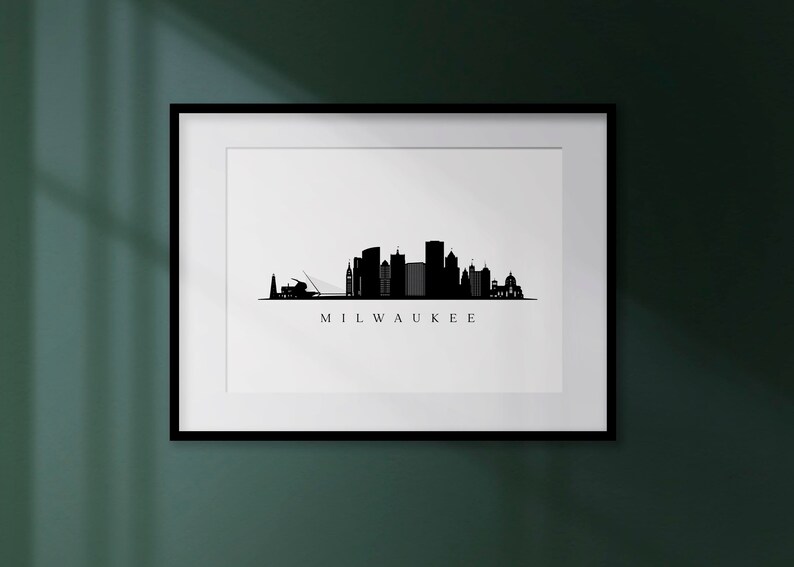 Milwaukee Skyline Print. Milwaukee WI Black Silhouette. Digital Print ...