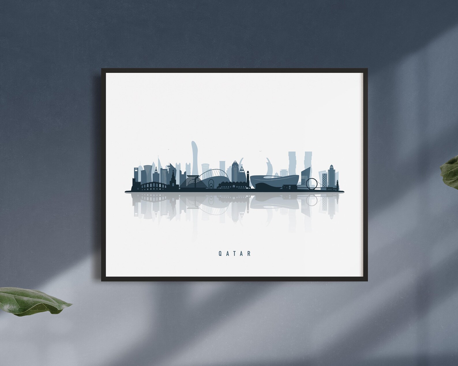 Qatar Skyline Reflection. Blue Qatar City Landscape. Blue Reflection ...