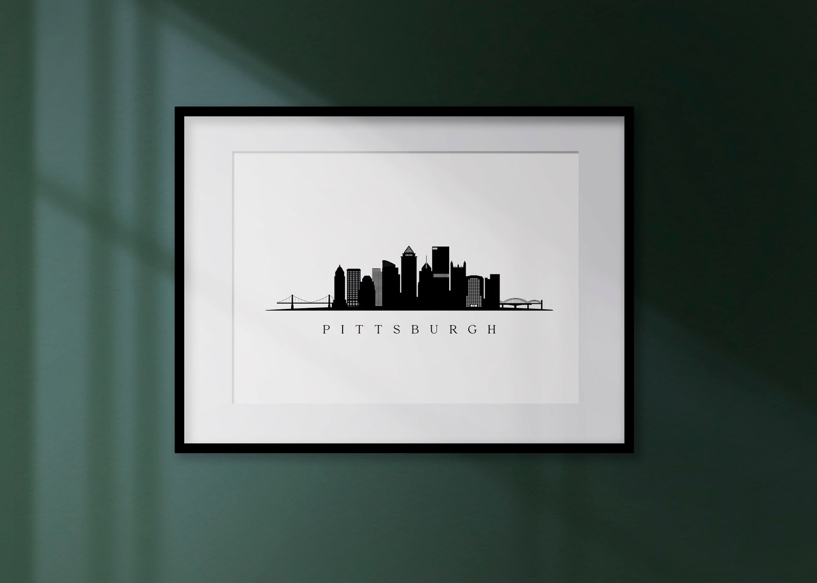 Pittsburgh Skyline Print. Pittsburgh PA Black Silhouette. Digital Print ...
