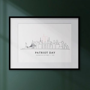 Patriot Day Print. New York Skyline Line Art. Digital Print. NYC ...