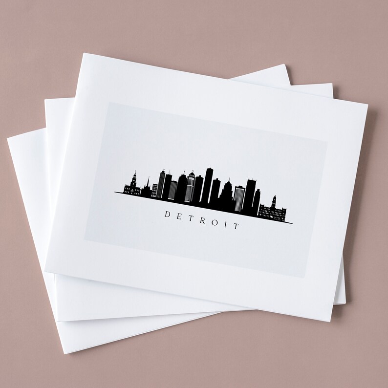 Detroit Skyline Print. Detroit MI Black Silhouette. Digital Print ...