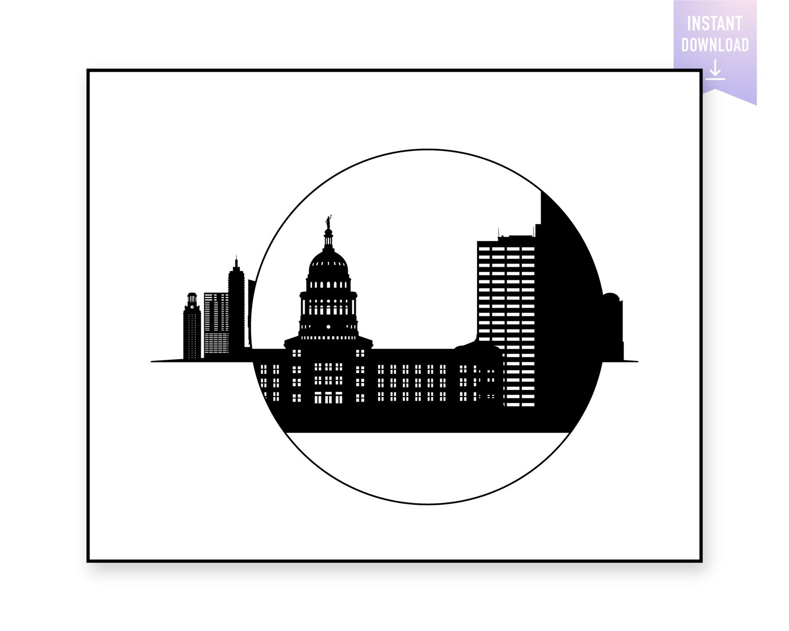Austin Skyline Print. Austin Texas Black Silhouette. Digital Print ...