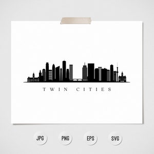 Twin Cities Skyline Print. Twin Cities MN Black Silhouette. Digital ...