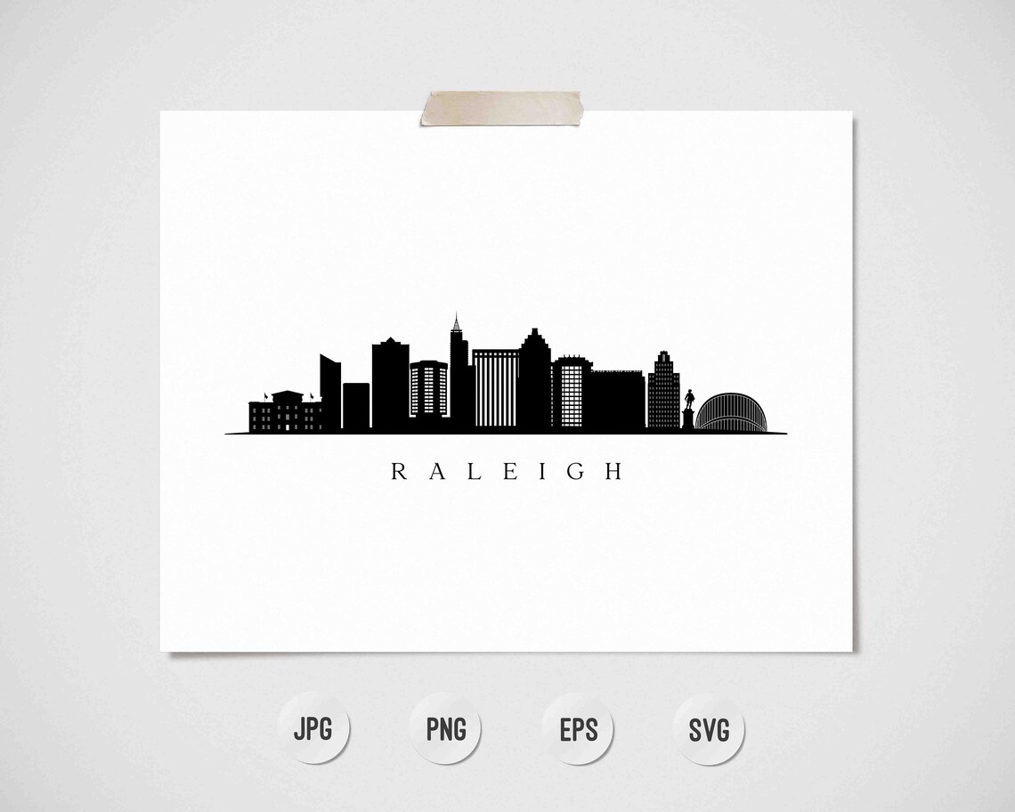 Raleigh Skyline Print. Raleigh NC Black Silhouette. Digital Print. Wall ...