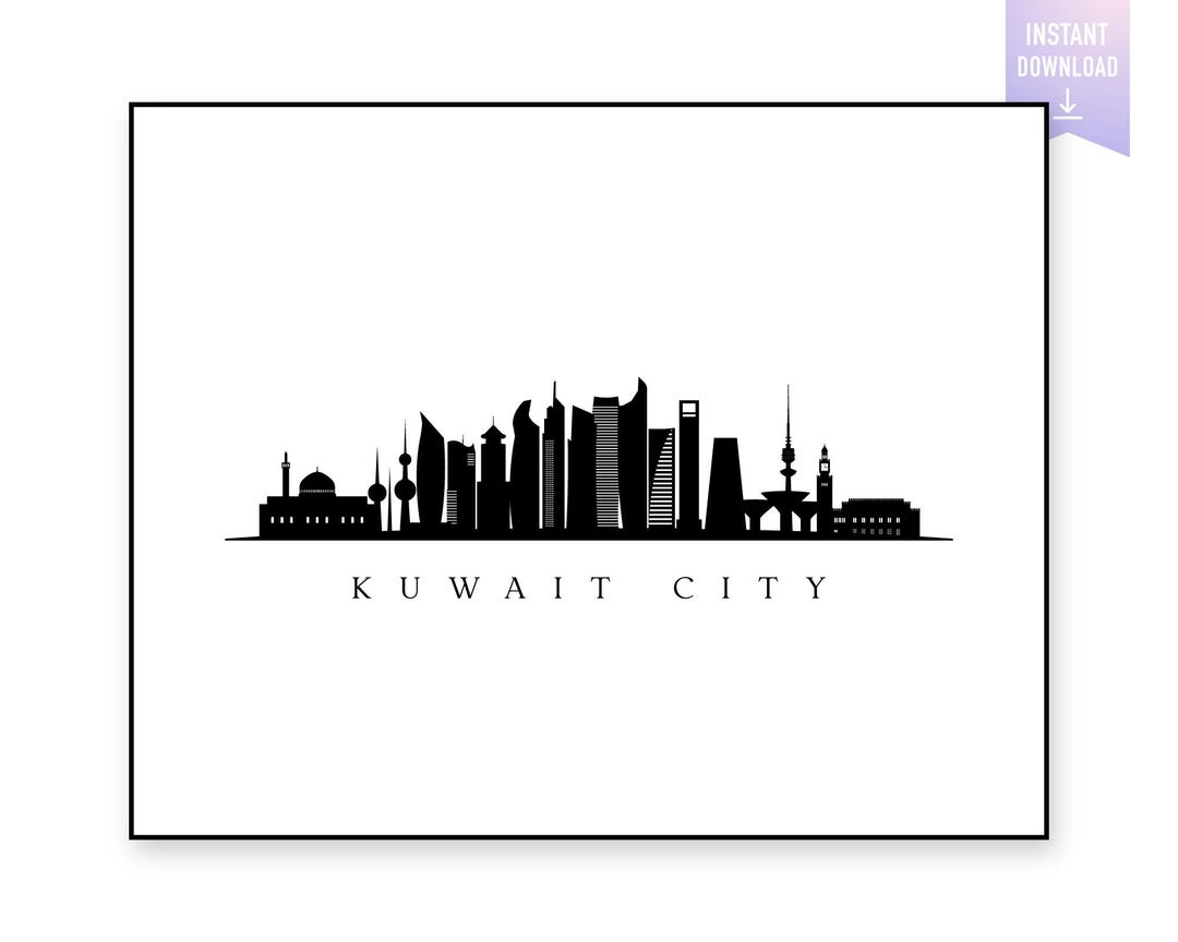 Kuwait City Skyline Print. Kuwait City Black Silhouette. Digital Print ...