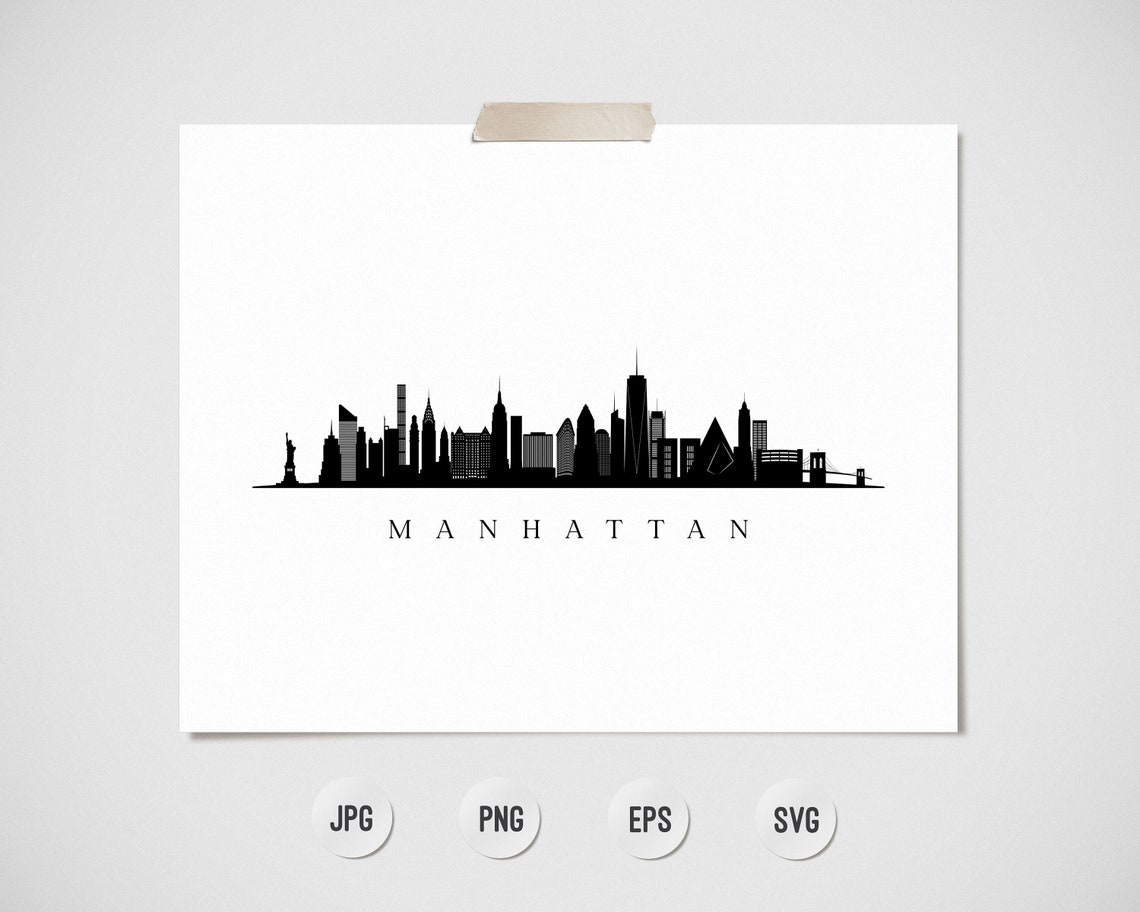 Manhattan Skyline Print. Manhattan NYC Black Silhouette. Digital Print ...