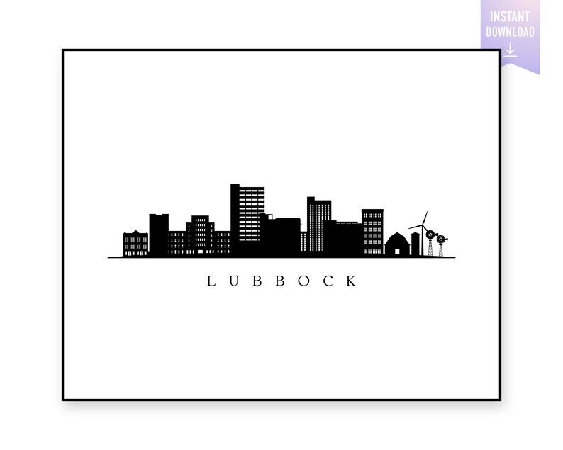 Lubbock Skyline Print. Lubbock Black Silhouette. Digital Print. Lubbock ...
