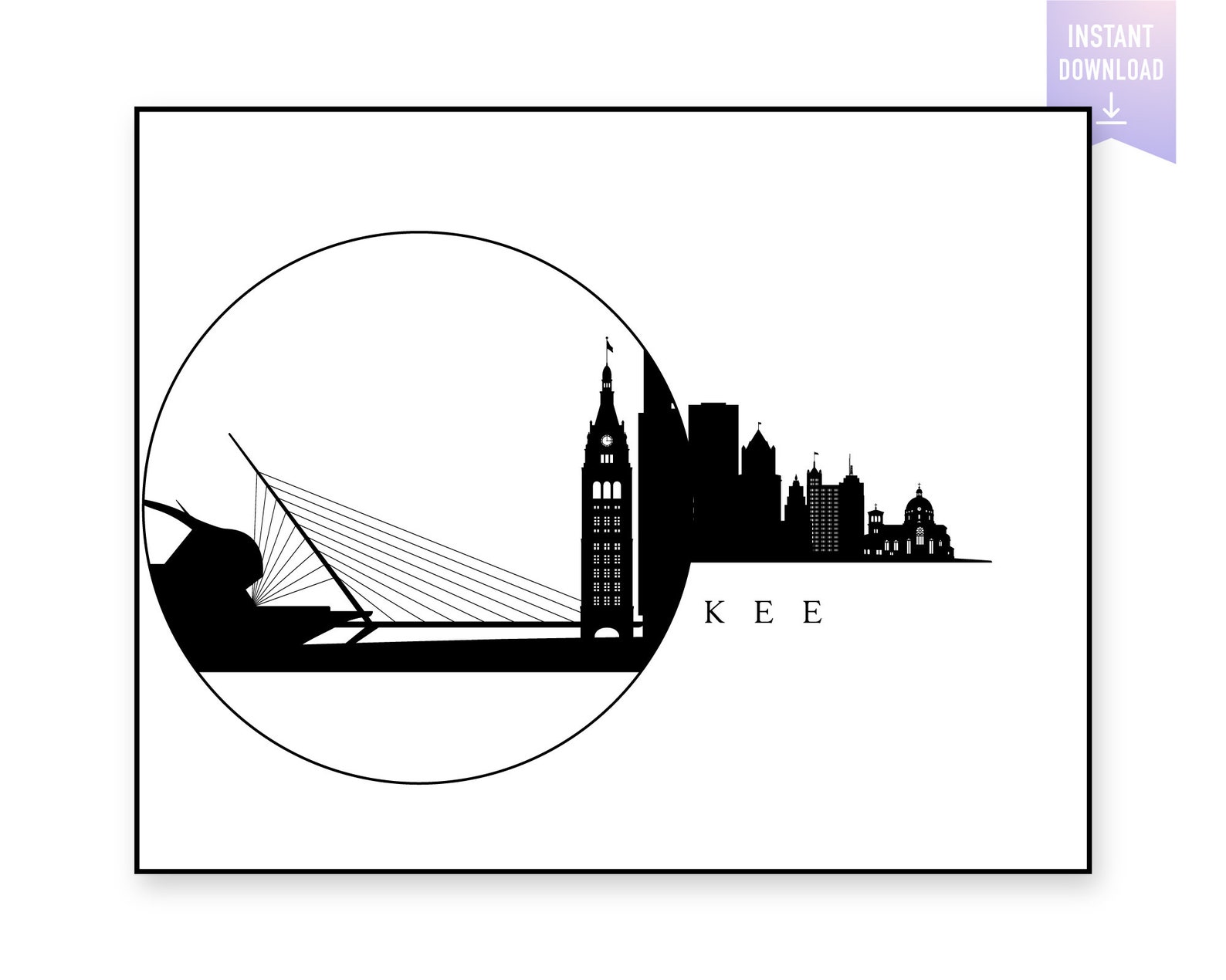 Milwaukee Skyline Print. Milwaukee WI Black Silhouette. Digital Print ...