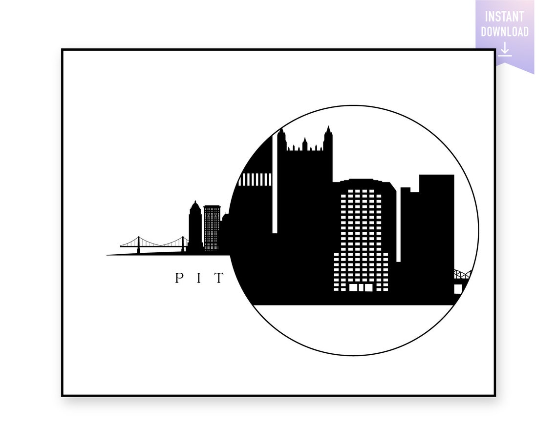 Pittsburgh Skyline Print. Pittsburgh PA Black Silhouette. Digital Print ...