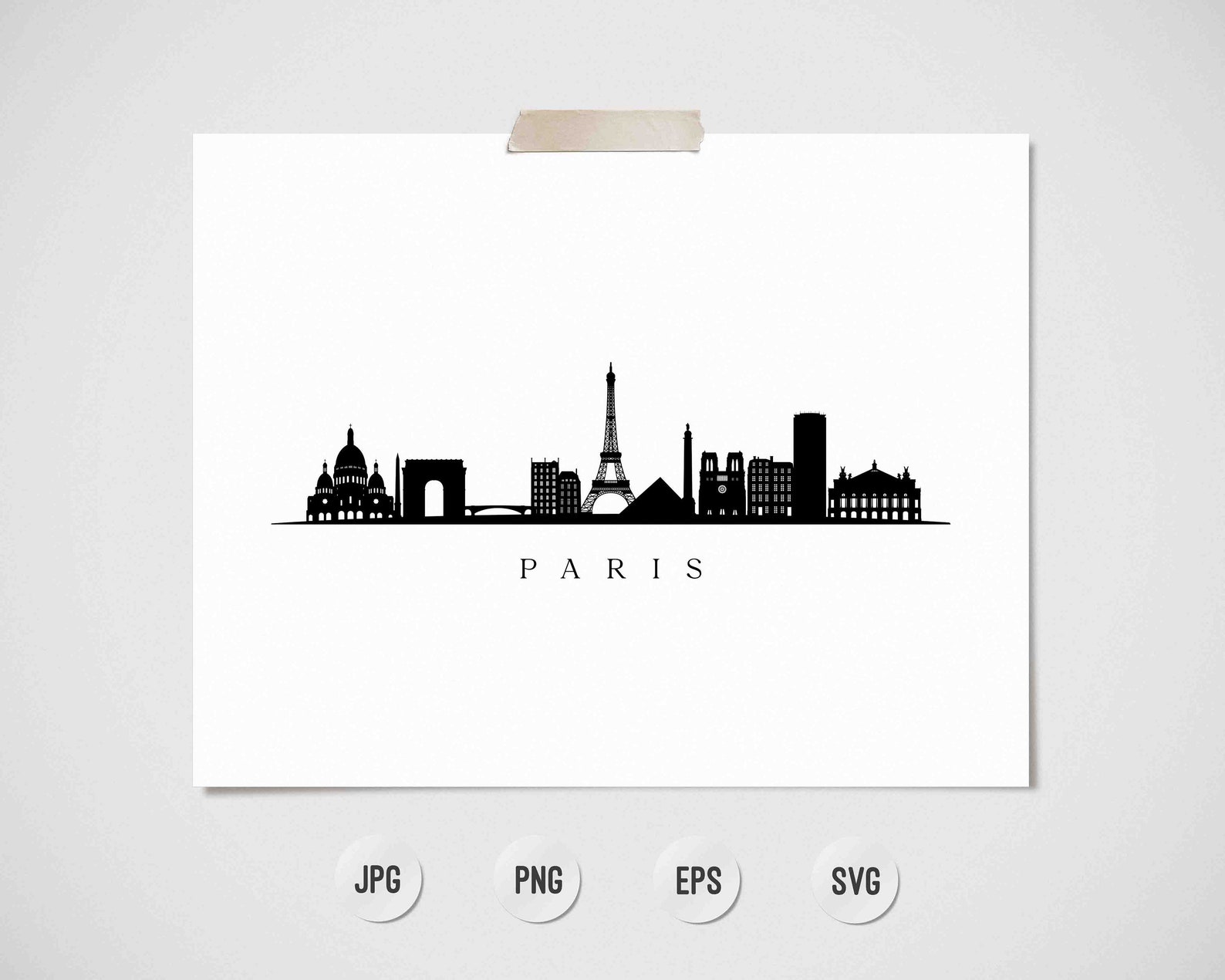 Paris Skyline Print. Paris France Black Silhouette. Digital Print ...