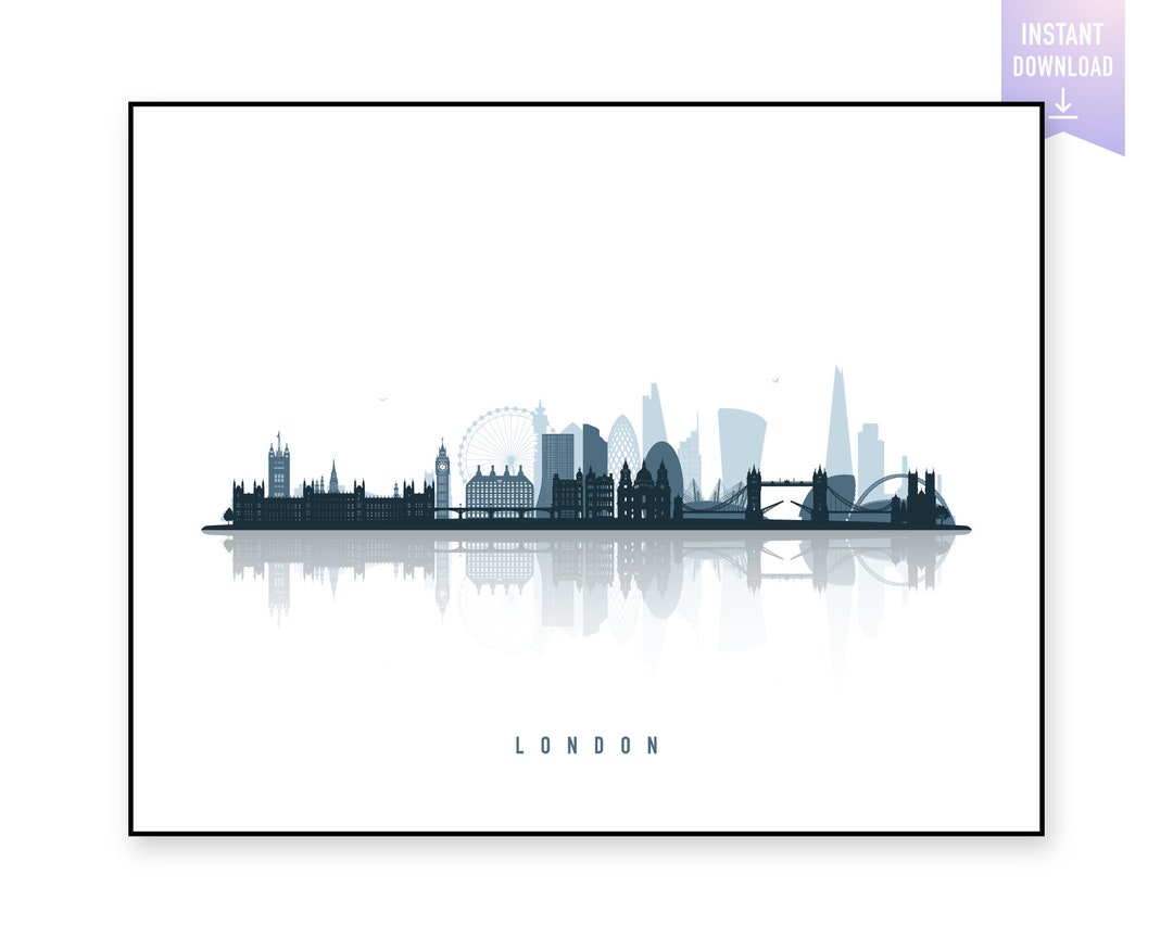 London City Skyline Reflection. Blue London City Landscape. Blue ...