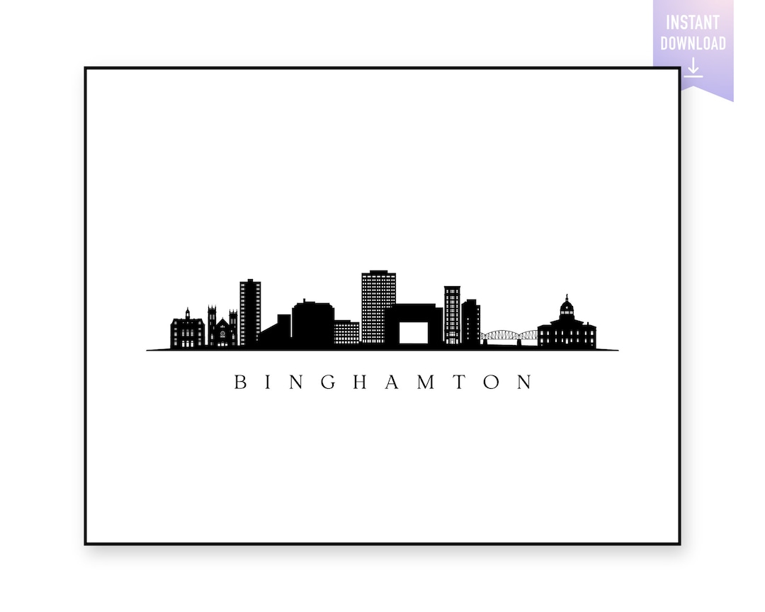 Binghamton Skyline Print. Binghamton NY Black Silhouette. Digital Print ...