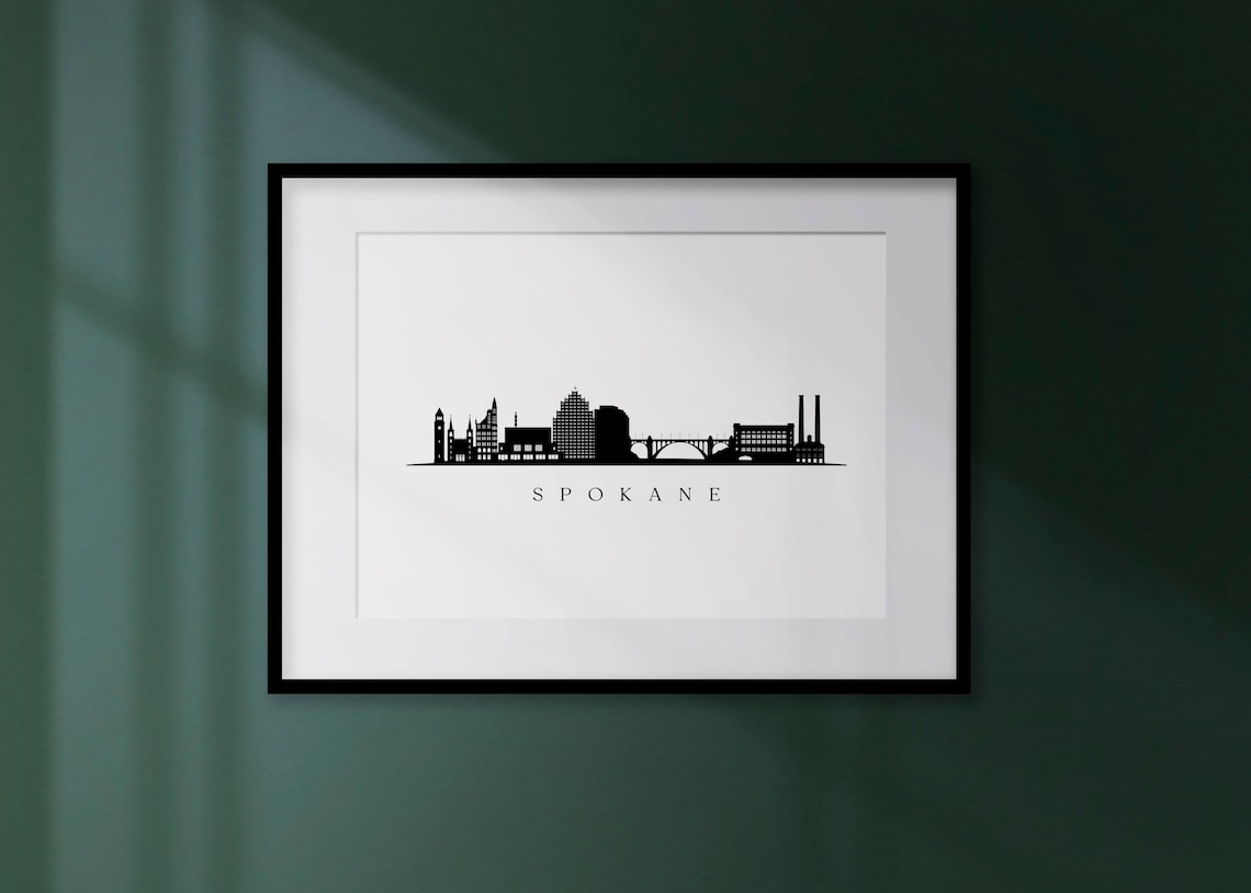 Spokane Skyline Print. Spokane, WA Black Silhouette. Digital Print ...