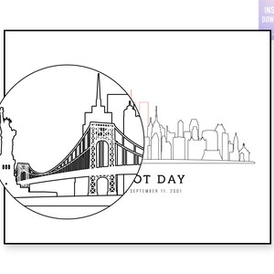 Patriot Day Print. New York Skyline Line Art. Digital Print. NYC ...