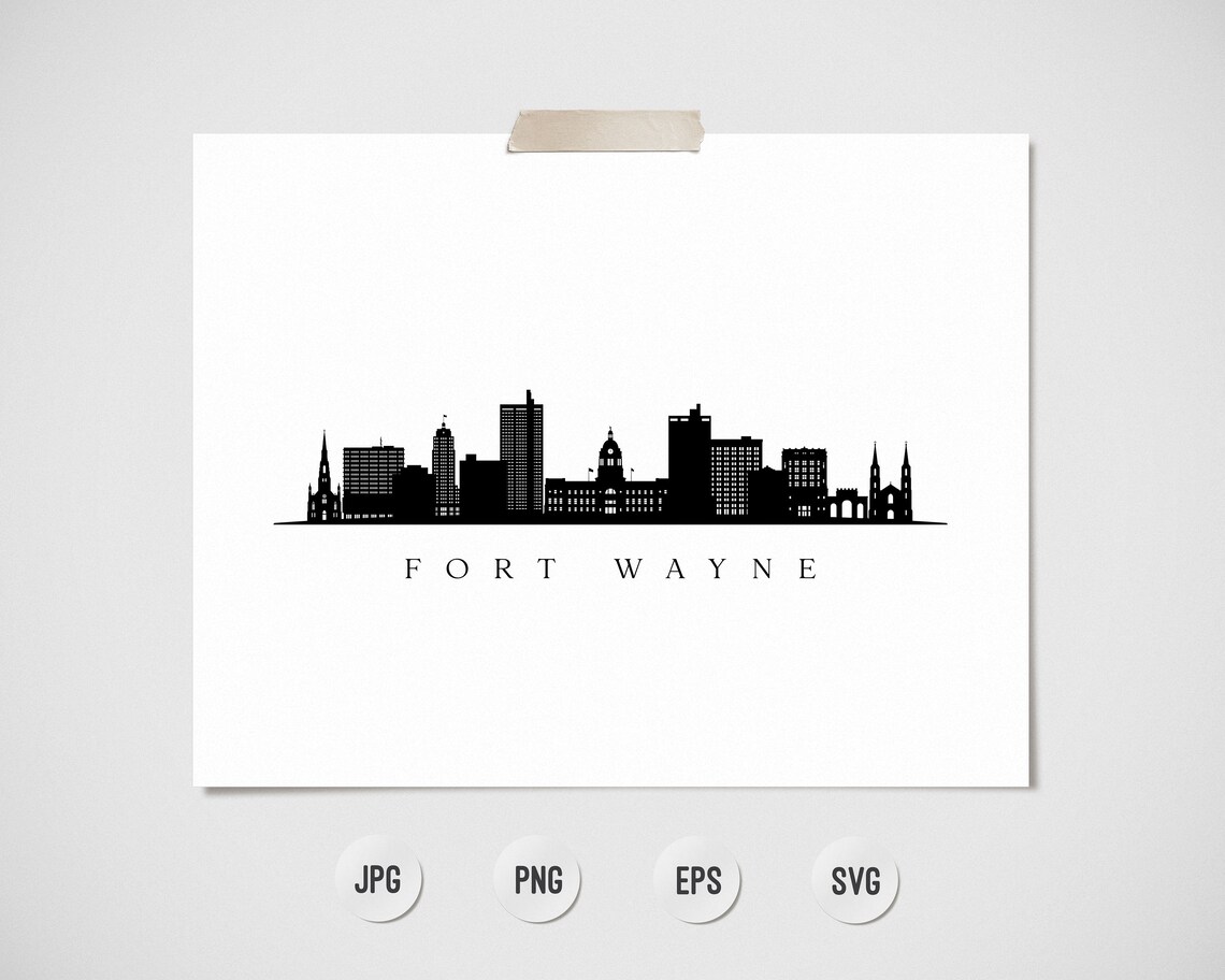 Fort Wayne, Indiana Skyline Print. Fort Wayne Black Silhouette. Digital ...