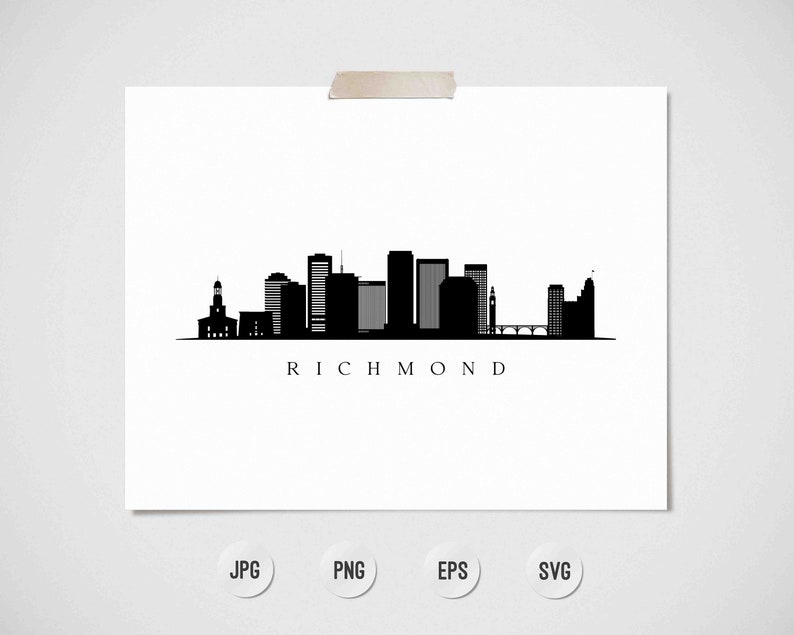 Richmond Skyline Print. Richmond VA Black Silhouette. Digital Print ...