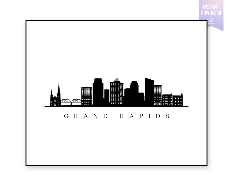 Grand Rapids Skyline Print. Grand Rapids MI Black Silhouette. Digital ...