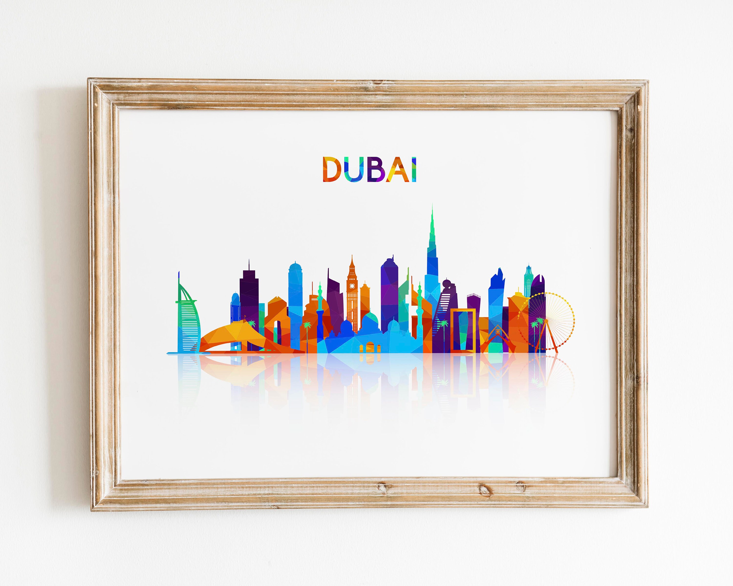 Dubai Geometric Print. Dubai Skyline Colorful Polygonal Wall Art ...
