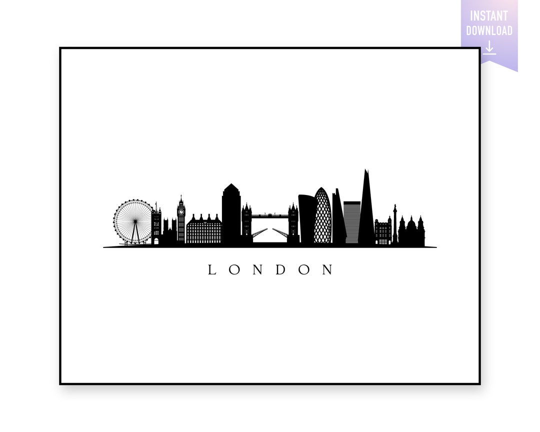 London Skyline Print. London United Kingdom Black Silhouette. Digital ...