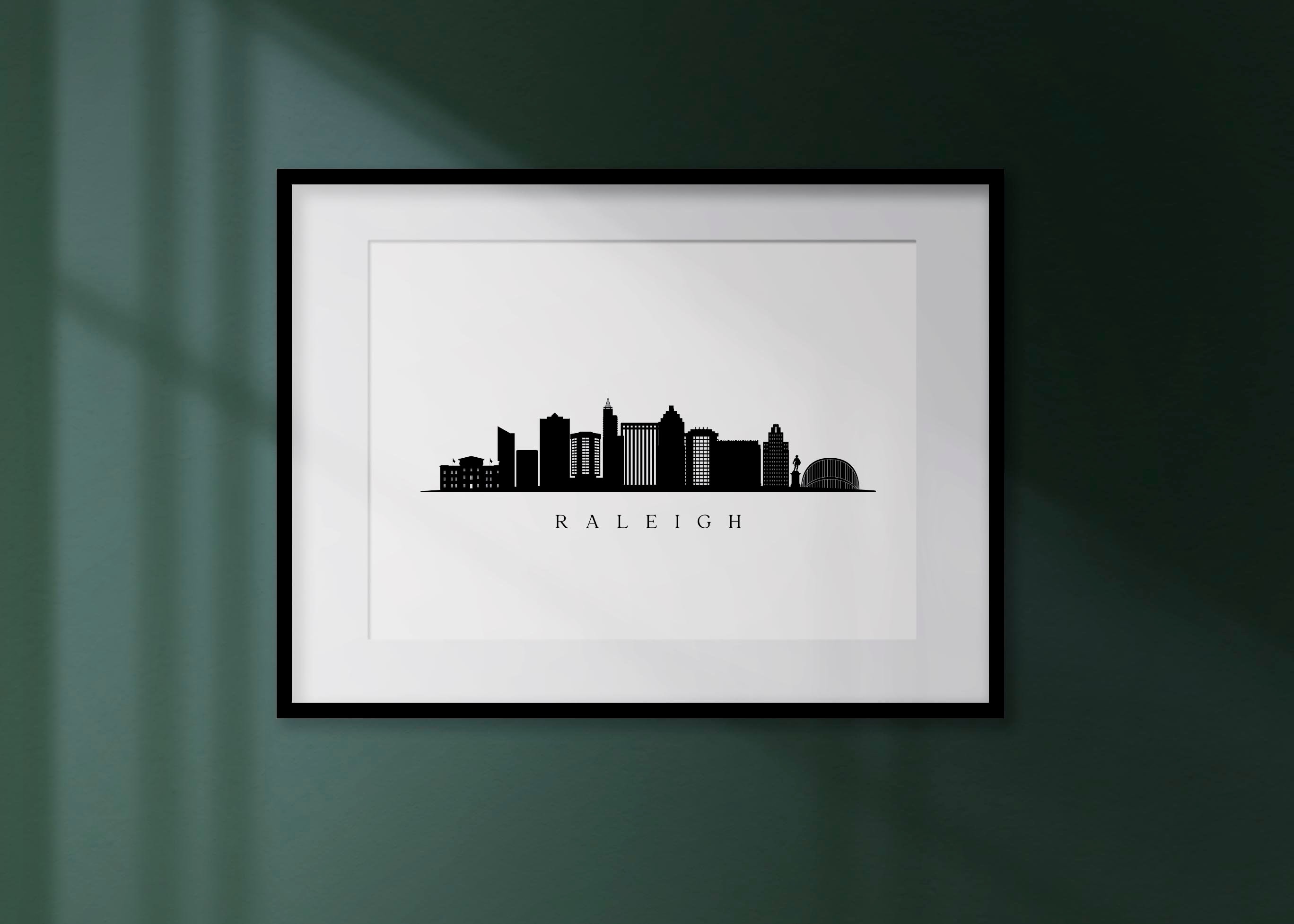 Raleigh Skyline Print. Raleigh NC Black Silhouette. Digital Print. Wall ...