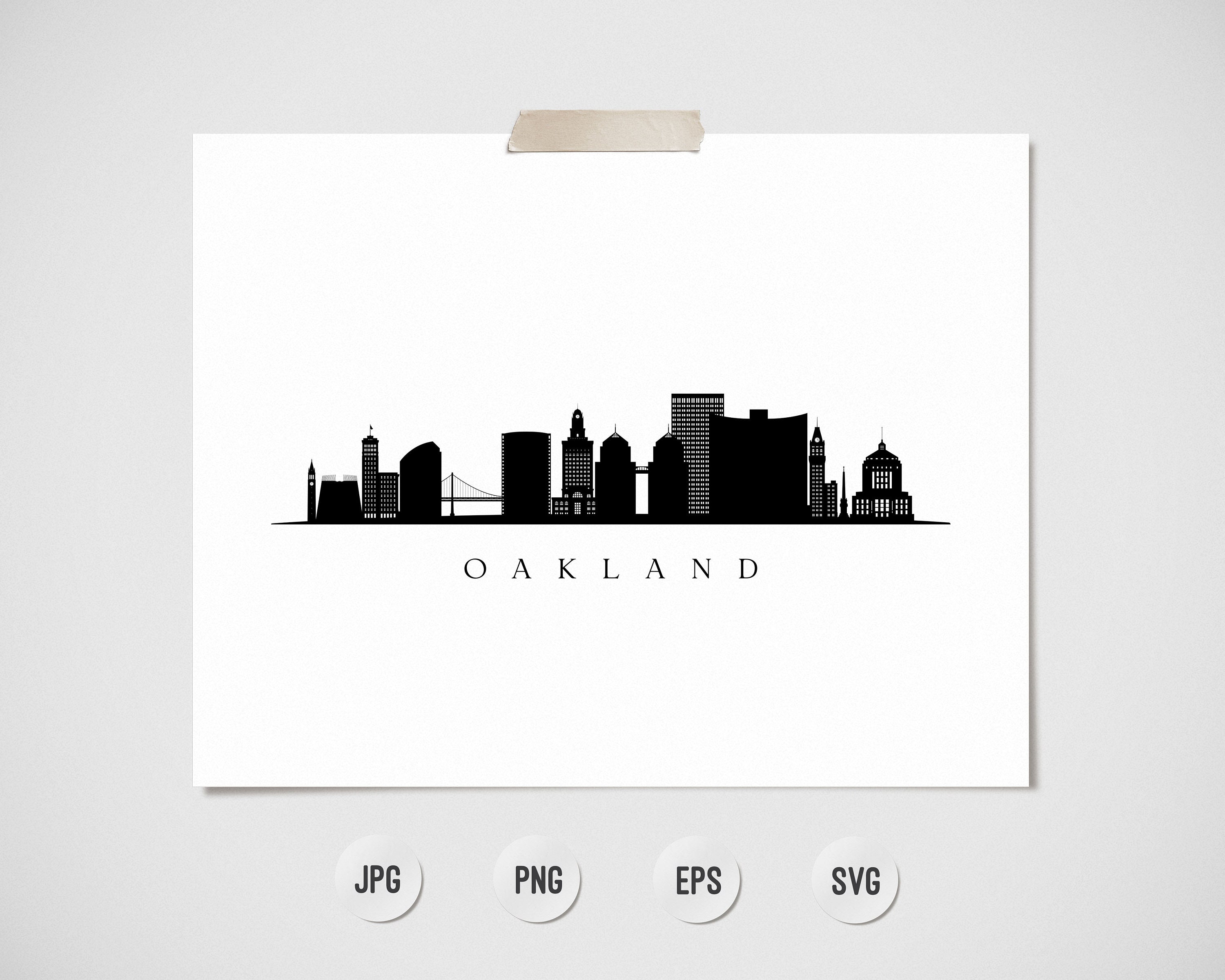 Oakland Skyline Print. Oakland CA Black Silhouette. Digital Print ...