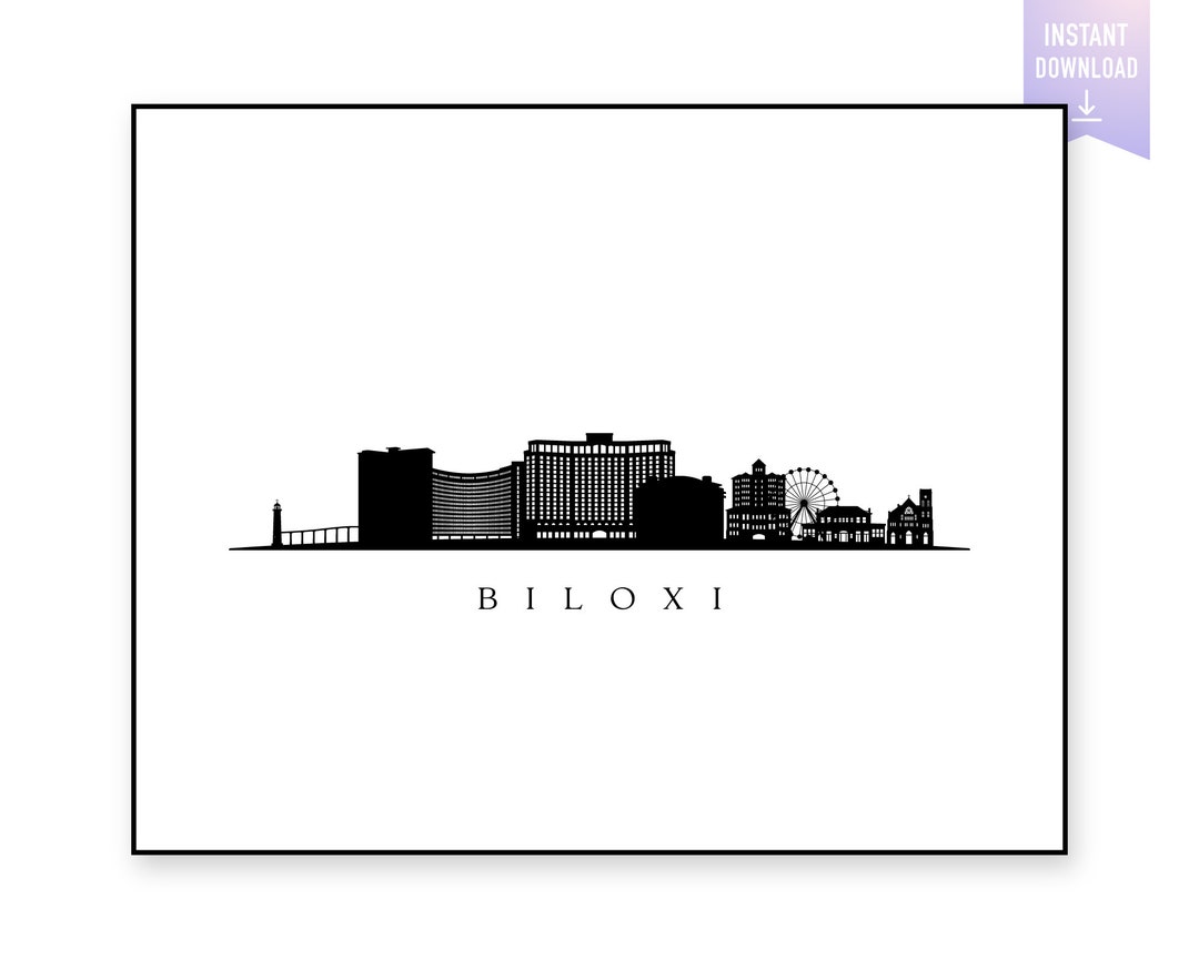Biloxi Skyline Print. Biloxi Mississippi Black Silhouette. Digital ...