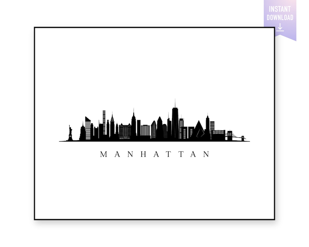 Manhattan Skyline Print. Manhattan NYC Black Silhouette. Digital Print ...