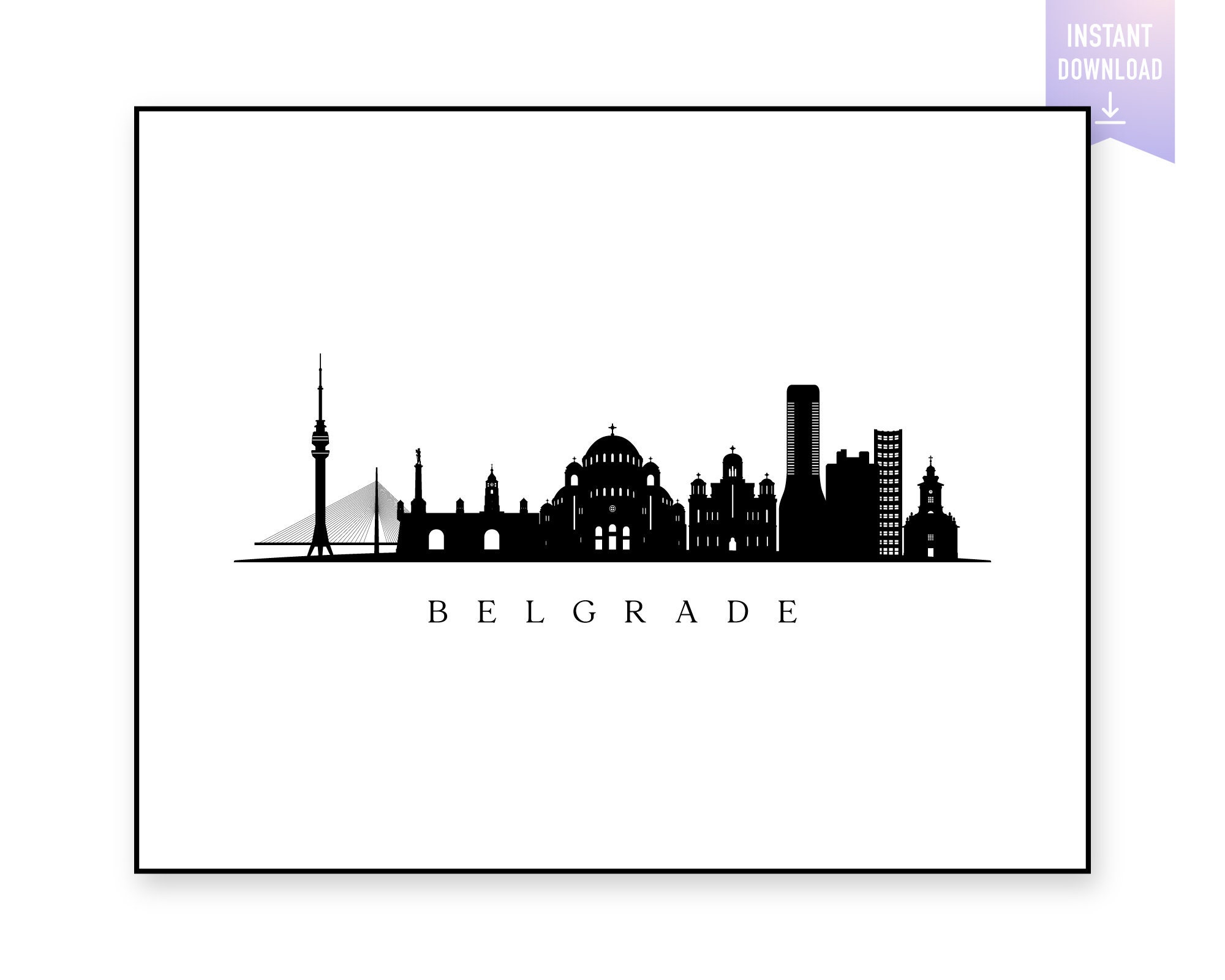 Belgrade Skyline Print. Belgrade Serbia Black Silhouette. Digital Print ...