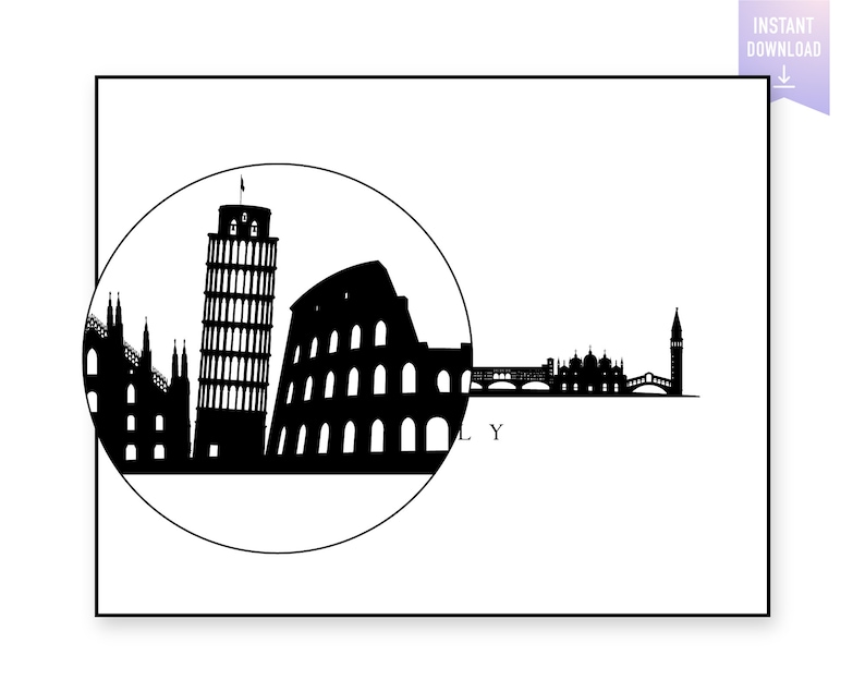 Italy Skyline Print. Italy Black Silhouette. Digital Print. Italy ...
