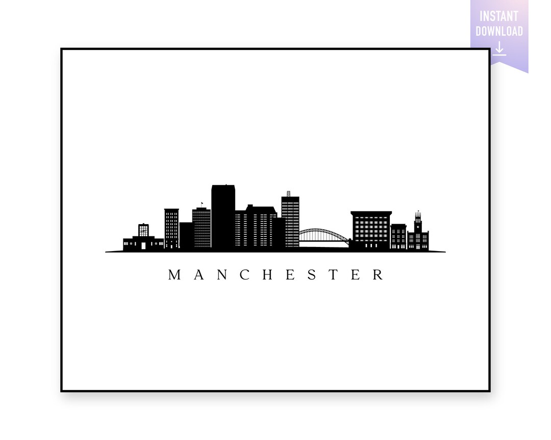 Manchester NH Skyline Print. Manchester NH Black Silhouette. Digital ...
