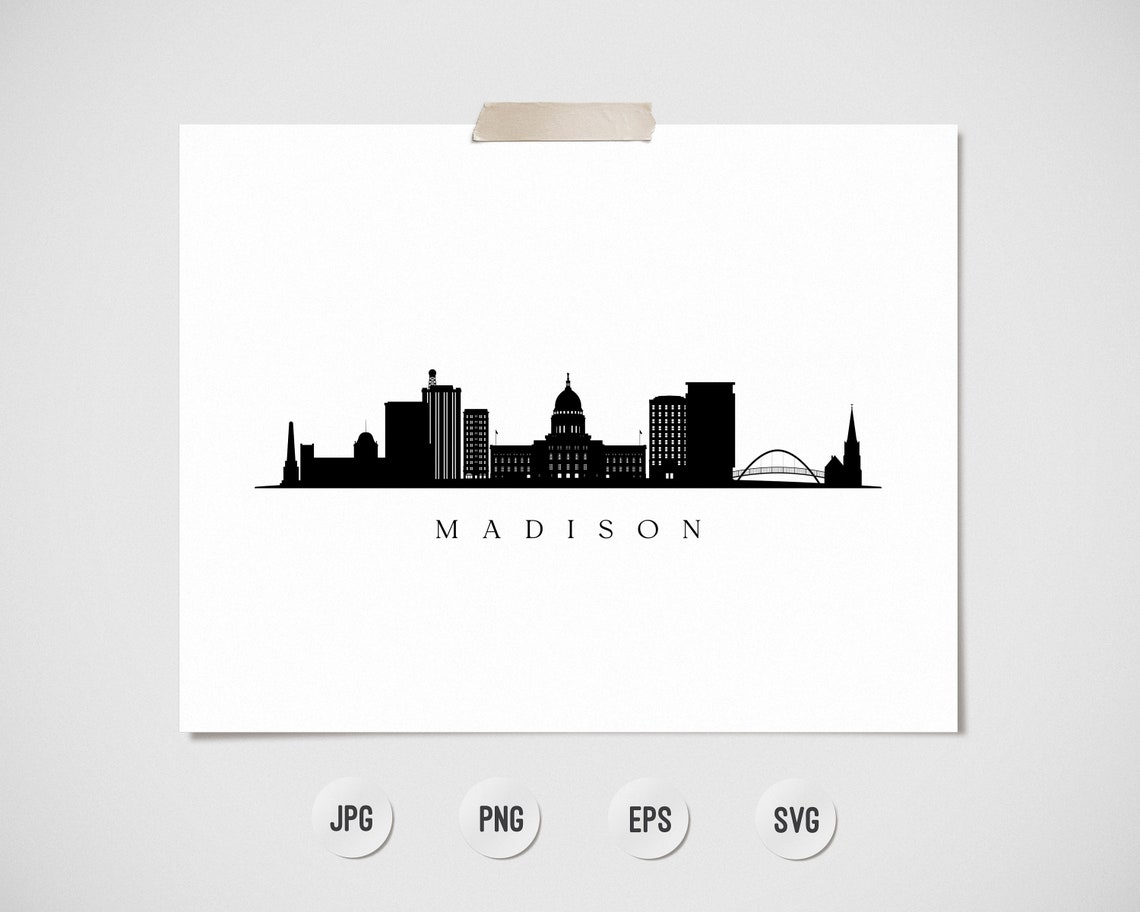 Madison Skyline Print. Madison Wisconsin Black Silhouette. Digital ...