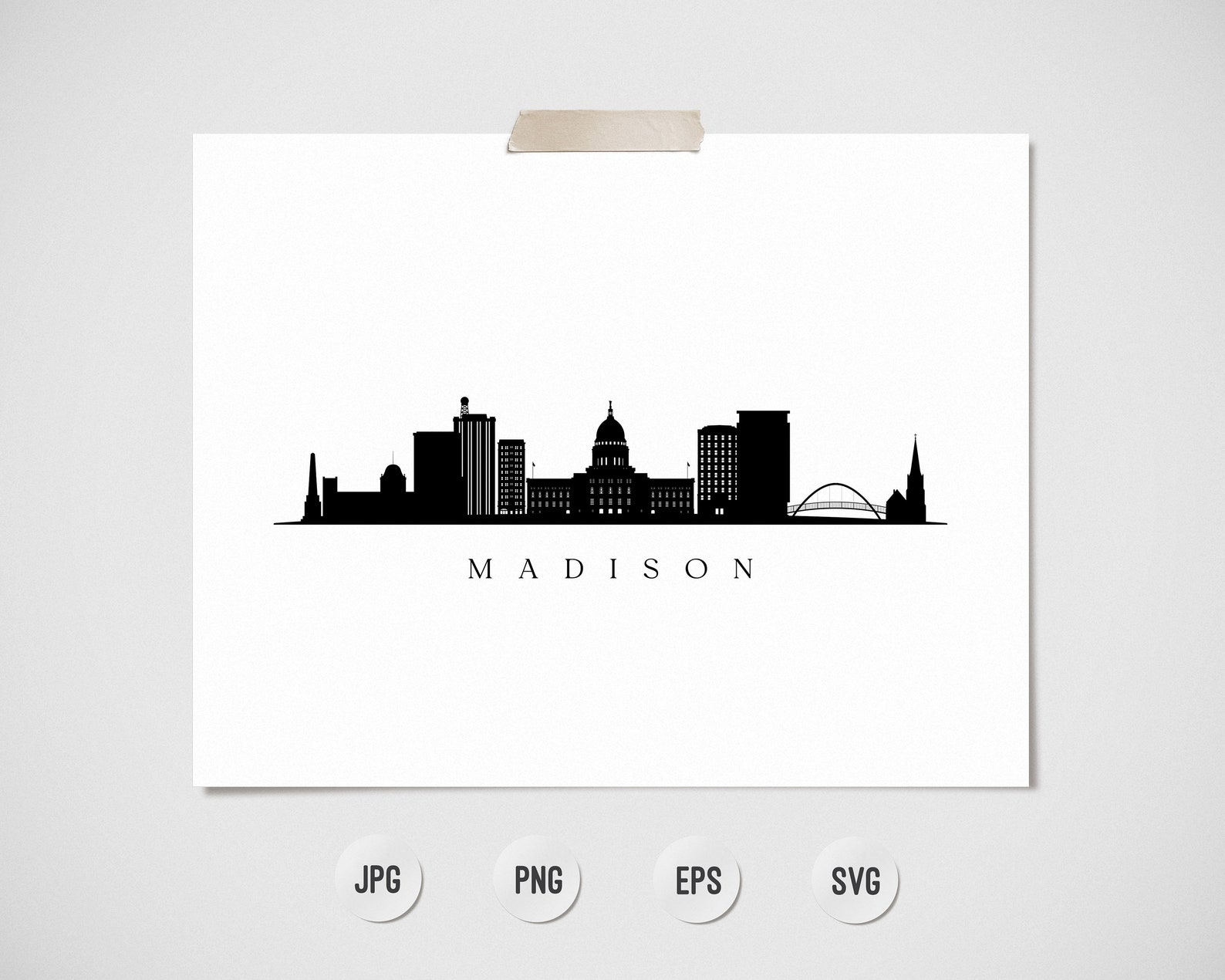 Madison Skyline Print. Madison Wisconsin Black Silhouette. Digital ...