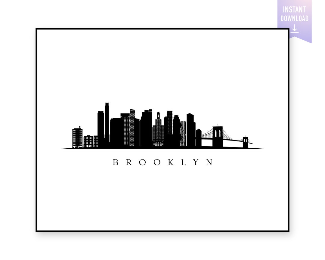 Brooklyn Skyline Print. Brooklyn NY Black Silhouette. Digital Print ...