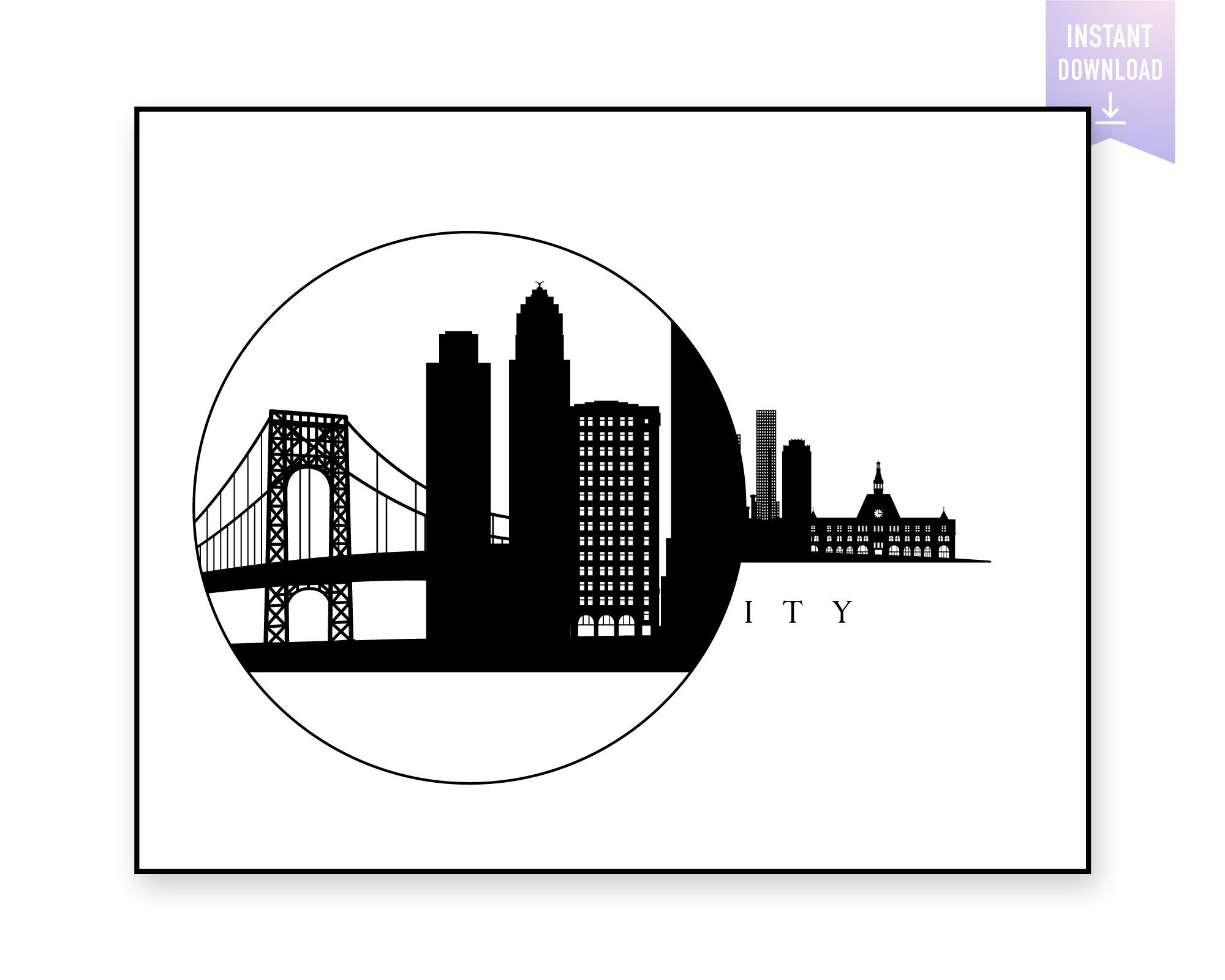 Jersey City Skyline Print. Jersey City NJ Black Silhouette. Digital ...