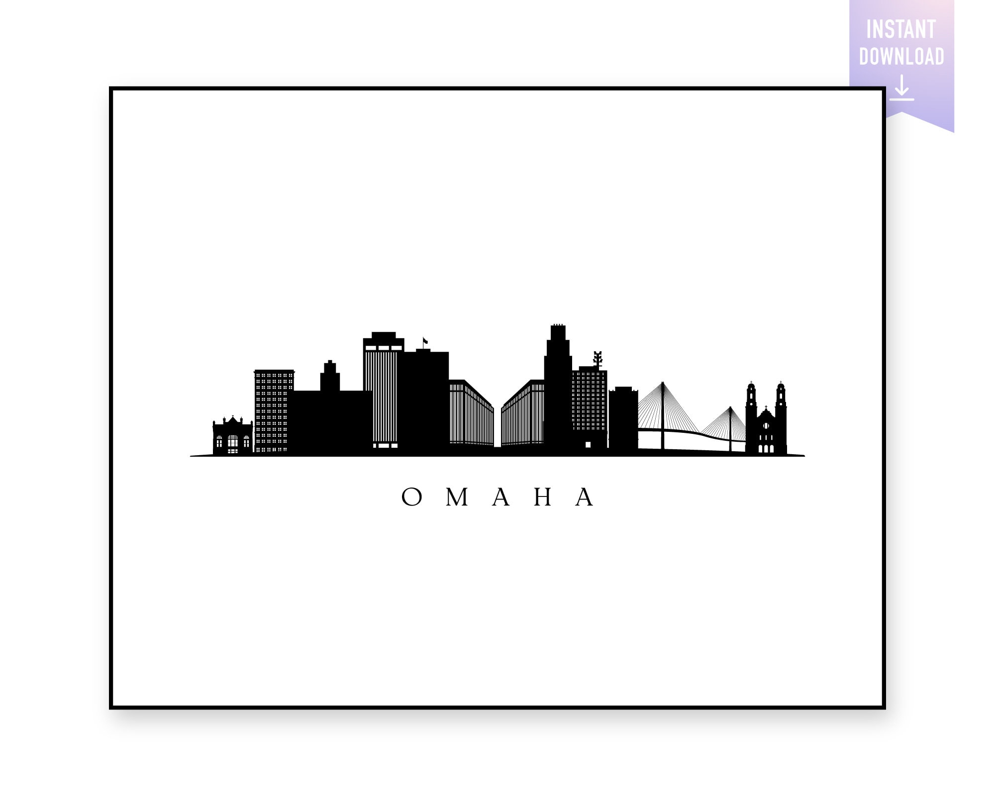 Omaha Skyline Print. Omaha Nebraska Black Silhouette. Digital Print ...