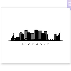 Richmond Skyline Print. Richmond VA Black Silhouette. Digital Print ...