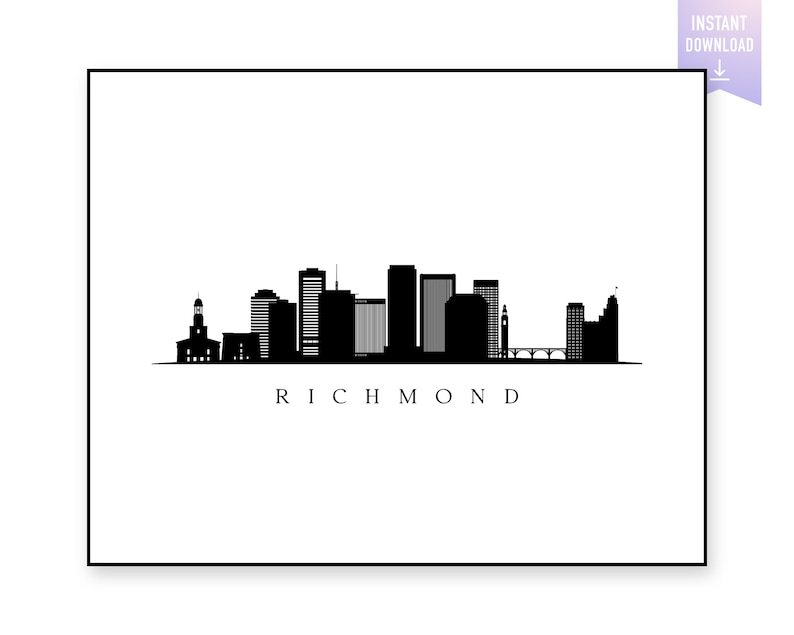 Richmond Skyline Print. Richmond VA Black Silhouette. Digital Print ...