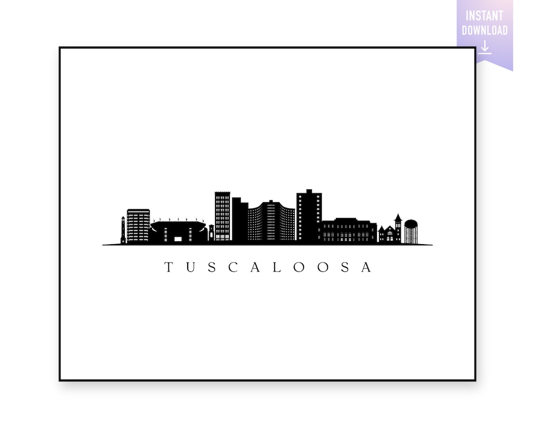 Tuscaloosa Skyline Print. Tuscaloosa AL Black Silhouette. Digital Print ...